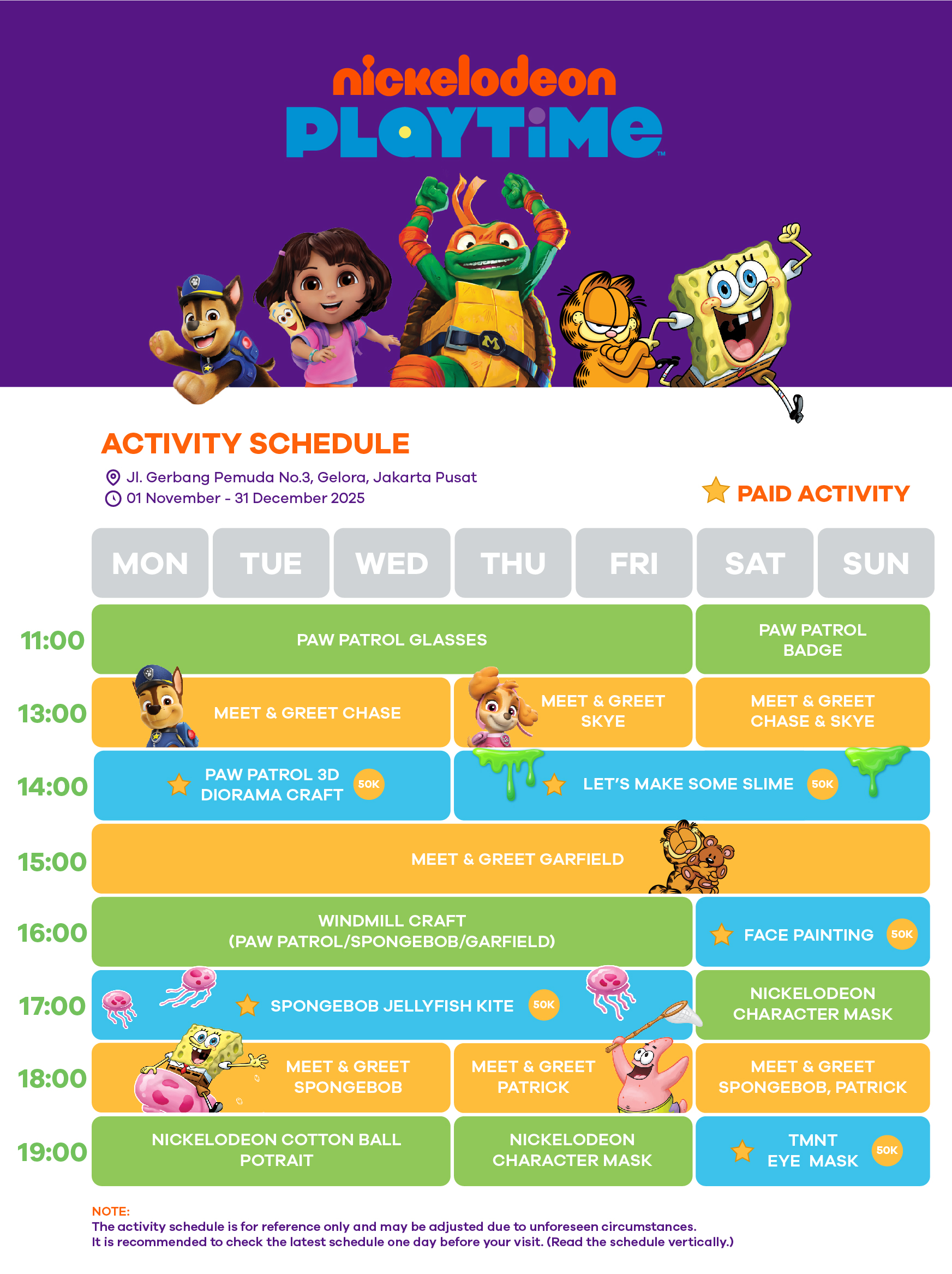 Activity Schedule-Nickelodeon Playtime